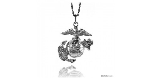 Sterling Silver U.S. Marines Eagle Globe & Anchor EGA Pendant, 1 1/8 in ...