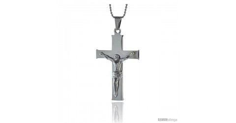 Stainless Steel Large Plain Crucifix Pendant, 2 1/16 in tall, w/ 30 in ...