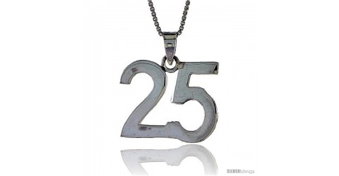 Sterling Silver Digit Number 25 Pendant 3/4 in. (18 mm) - SilverBlings