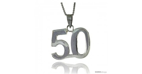 Sterling Silver Digit Number 50 Pendant 3/4 in. (18 mm) - SilverBlings