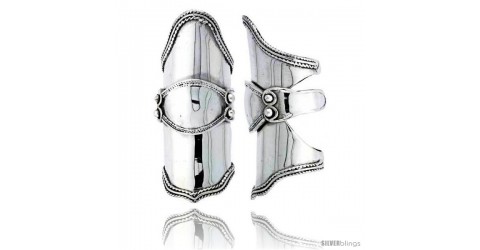 Sterling Silver Finger Armor Ring w/ Rope Edge Design, 2 5/16 in wide ...