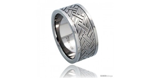 Titanium 9mm Wedding Band Ring Herringbone Pattern Comfort-fit ...