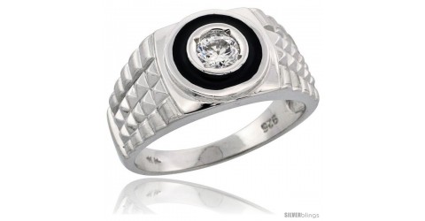 Sterling Silver Men's Rolex Style Solitaire Ring Brilliant Cut CZ Stone ...