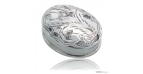 Sterling Silver Pill Box, 1 5/16" x 1" (34 mm x 26 mm) Oval Shape ...